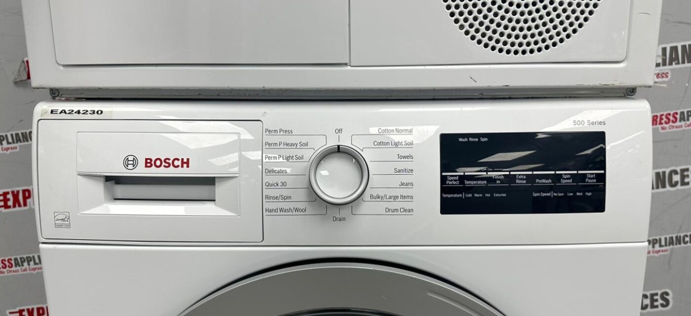 Used Bosch 24” Washer and Dryer Stackable Set WAT28401UC/20 WTB86201UC ...